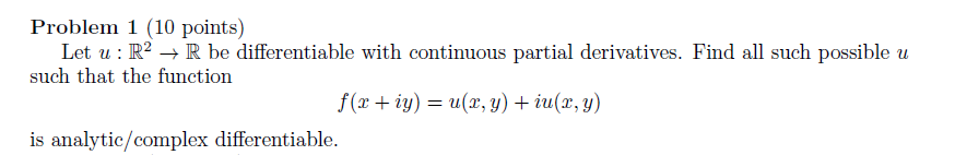 Solved Problem 1 (10 points) Let u:R2→R be differentiable | Chegg.com