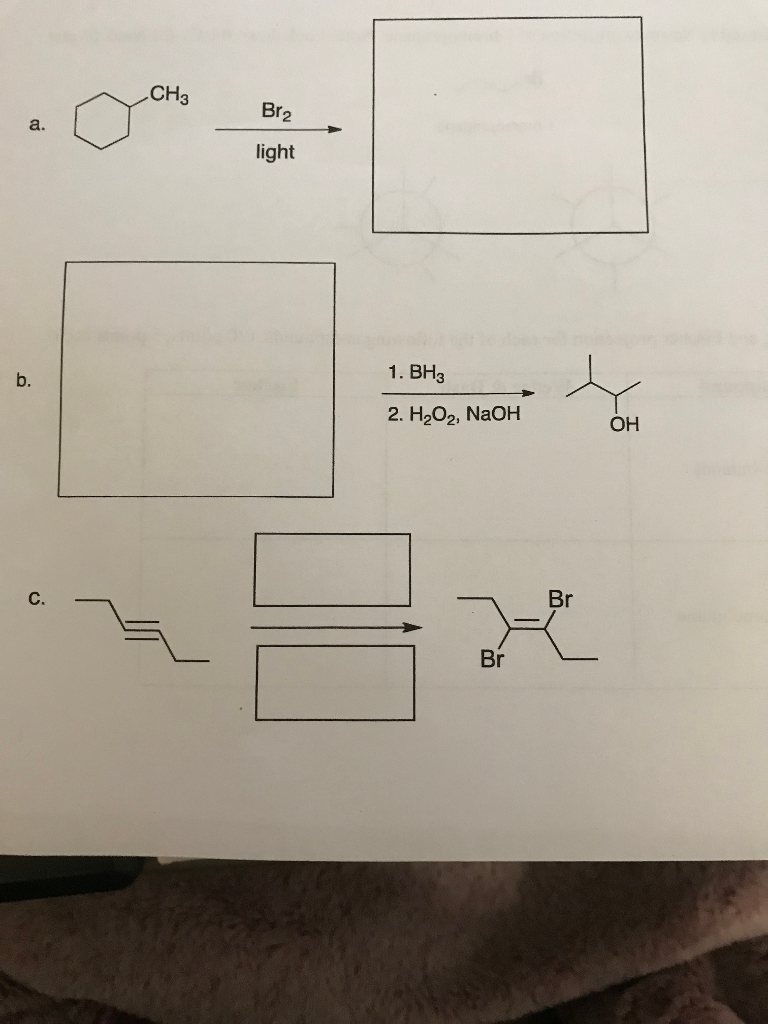 Solved CH3 Br2 a. light 1. BH3 b. 2. H202, NaOH он Br C. Br | Chegg.com
