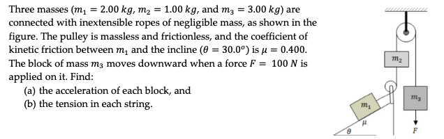 Solved Three masses (m1 = 2.00 kg, m2 = 1.00 kg, and mz = | Chegg.com