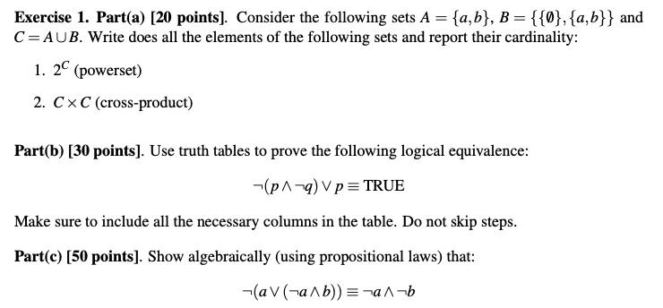 Solved Exercise 1. Part(a) [20 points]. Consider the | Chegg.com