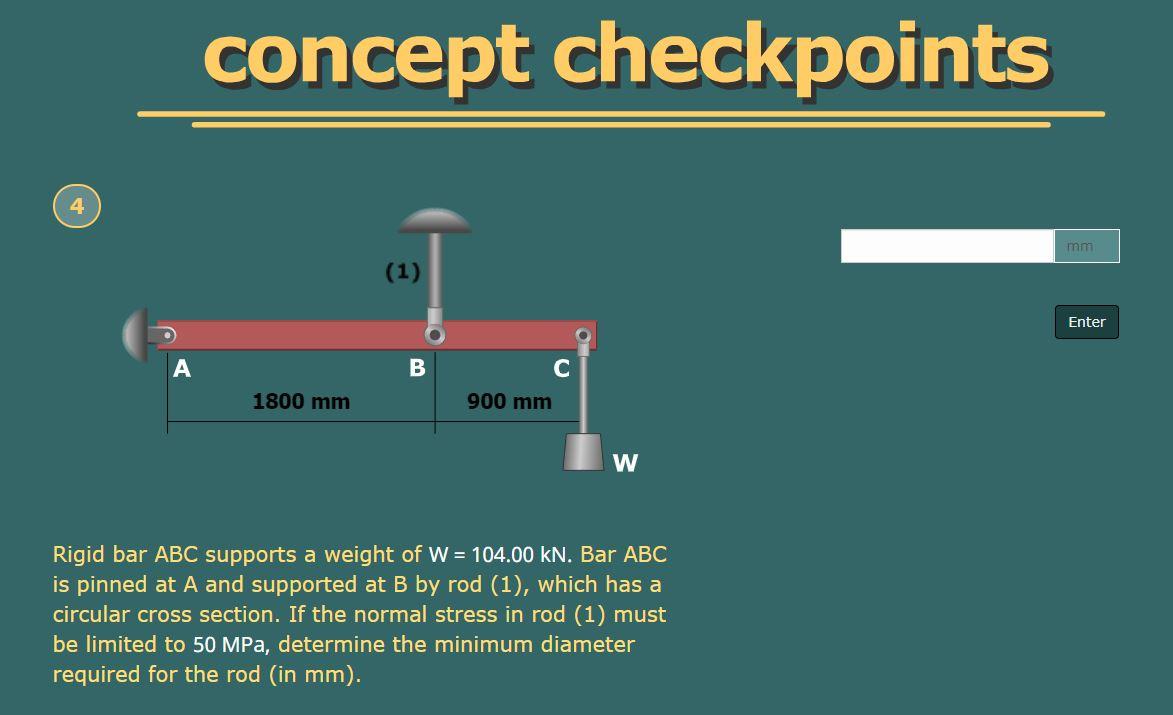 Solved Rigid bar ABC supports a weight of W = 104.00 kN. Bar | Chegg.com