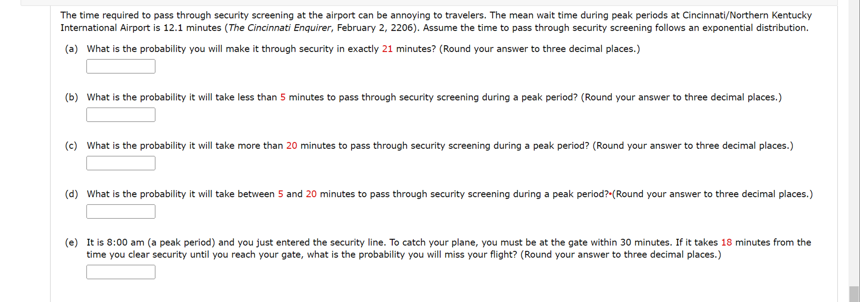 Solved The time required to pass through security screening | Chegg.com