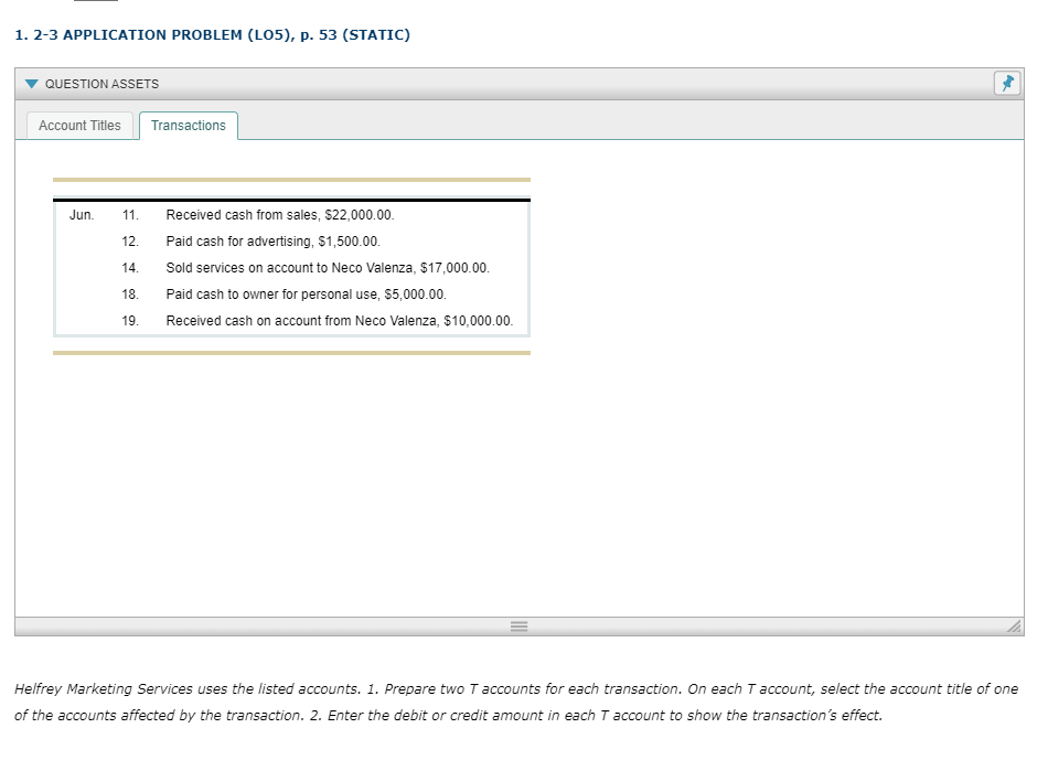 Solved 1. 2-3 APPLICATION PROBLEM (LO5), p. 53 (STATIC) | Chegg.com