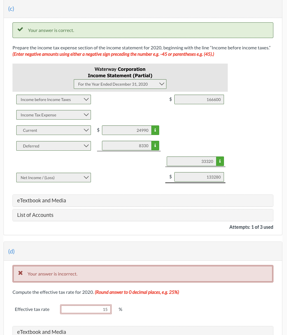 Solved Prepare the income tax expense section of the income | Chegg.com
