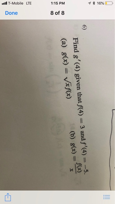 Solved Find g, (4) given thatf(4) = 3 and f'(4) =-5. 3 f(x) | Chegg.com