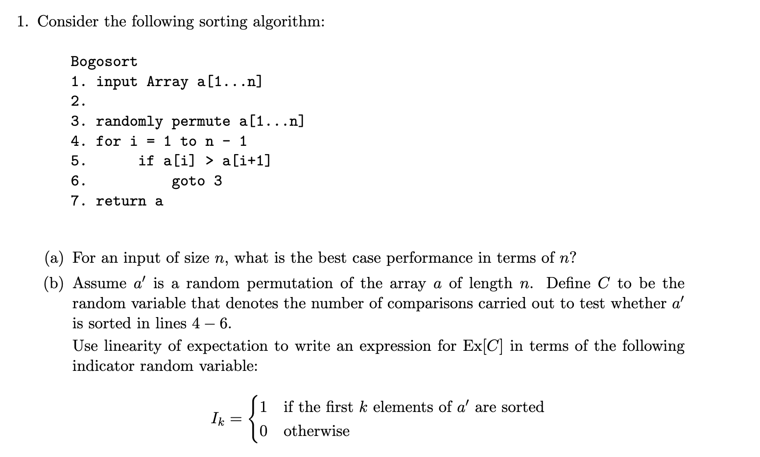 1 Consider The Following Sorting Algorithm Bogosort