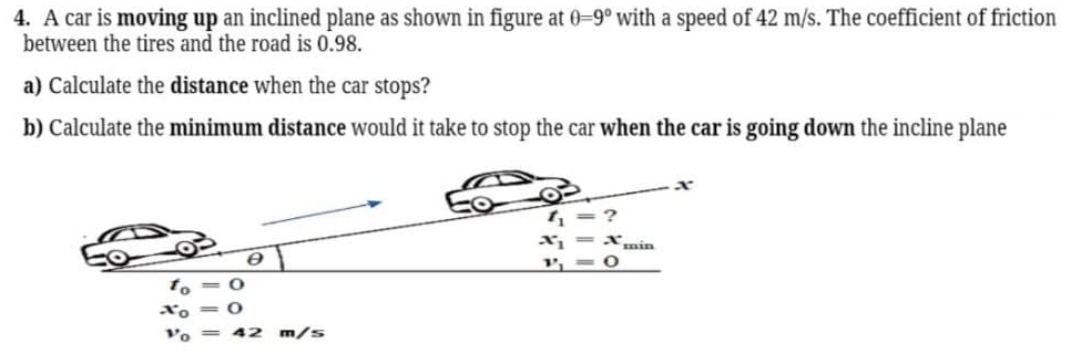 Solved 4. A car is moving up an inclined plane as shown in | Chegg.com