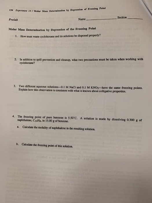 Solved 134 Experiment 14 Molar Mass Determination by | Chegg.com