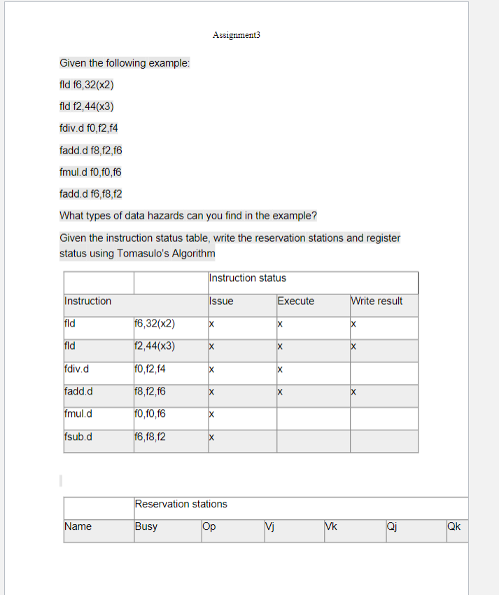 Solved Assignment3 Given the following example: fld | Chegg.com