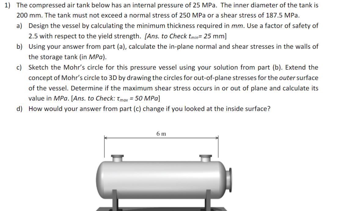 Solved The compressed air tank below has an internal | Chegg.com