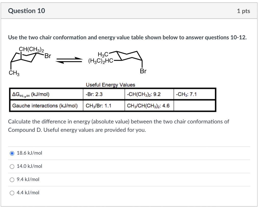 Use the two chair conformation and energy value table | Chegg.com