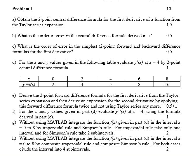 Solved Problem1 10 a) Obtain the 2-point central difference | Chegg.com