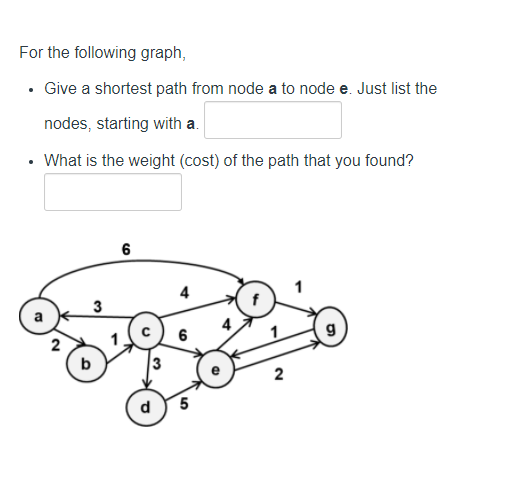 Solved For the following graph, . Give a shortest path from | Chegg.com