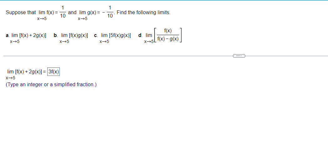 Solved Suppose that limx→5f(x)=101 and limx→5g(x)=−101. Find | Chegg.com