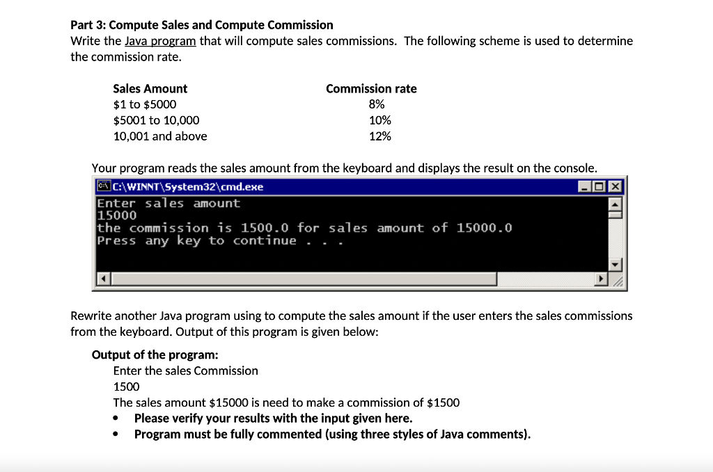 Solved Part 3: Compute Sales and Compute Commission Write | Chegg.com