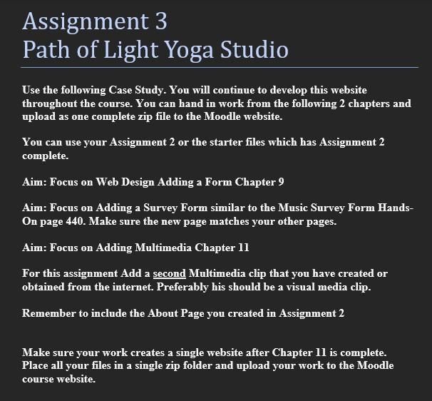 Solved Assignment 3 Path of Light Yoga Studio Use the | Chegg.com