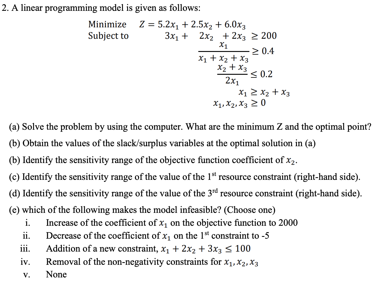 Solved 2. A linear programming model is given as follows: | Chegg.com