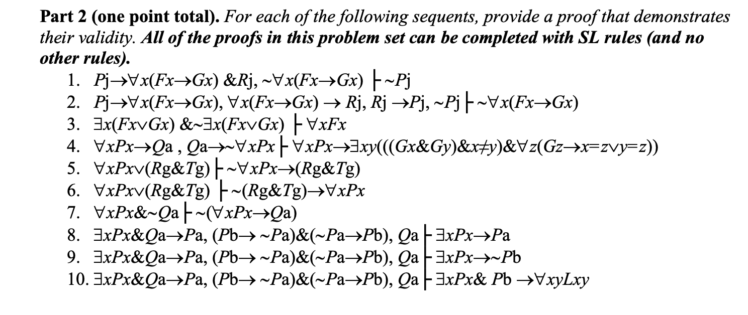 Part 2 (one point total). For each of the following | Chegg.com