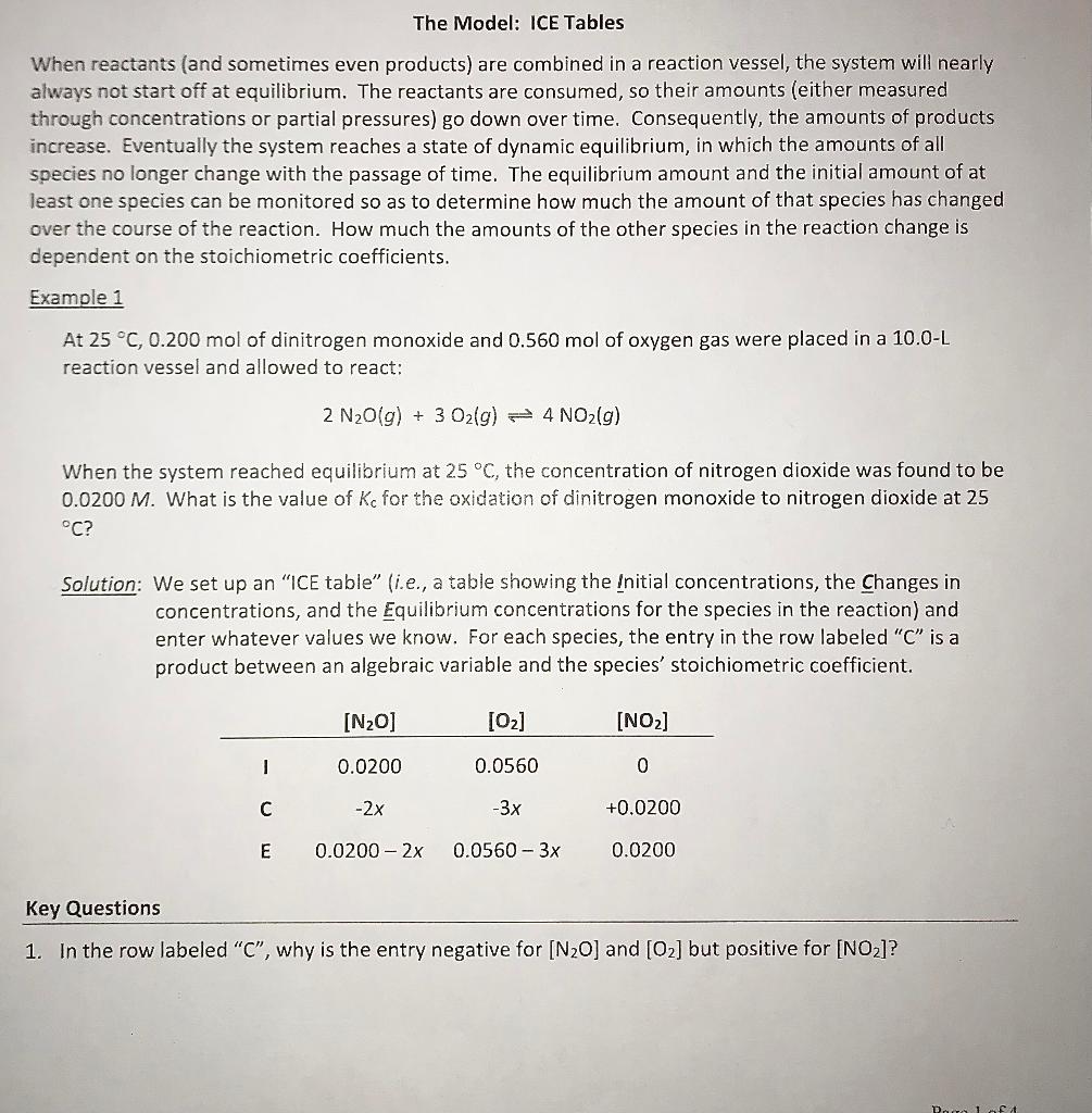 Solved The Model: ICE Tables When reactants (and sometimes | Chegg.com