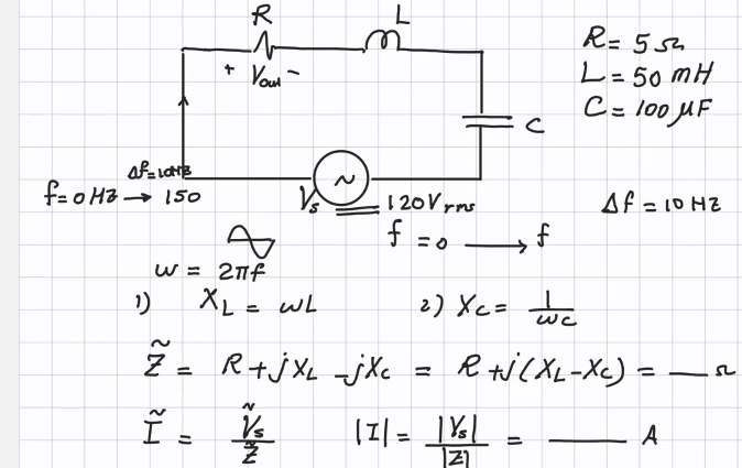 Solved 1) XL=ωL 2) Xc=wc1 z~=R+jxL−jxc=R+j(xL−xC)=Ω | Chegg.com