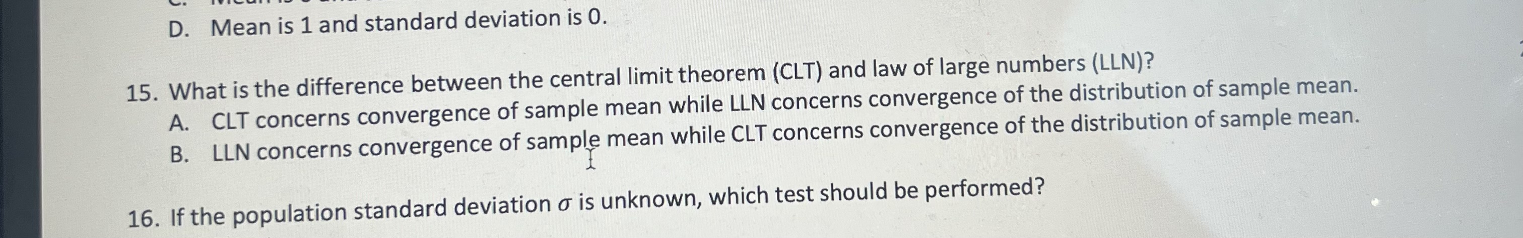 What is the difference between the central limit | Chegg.com