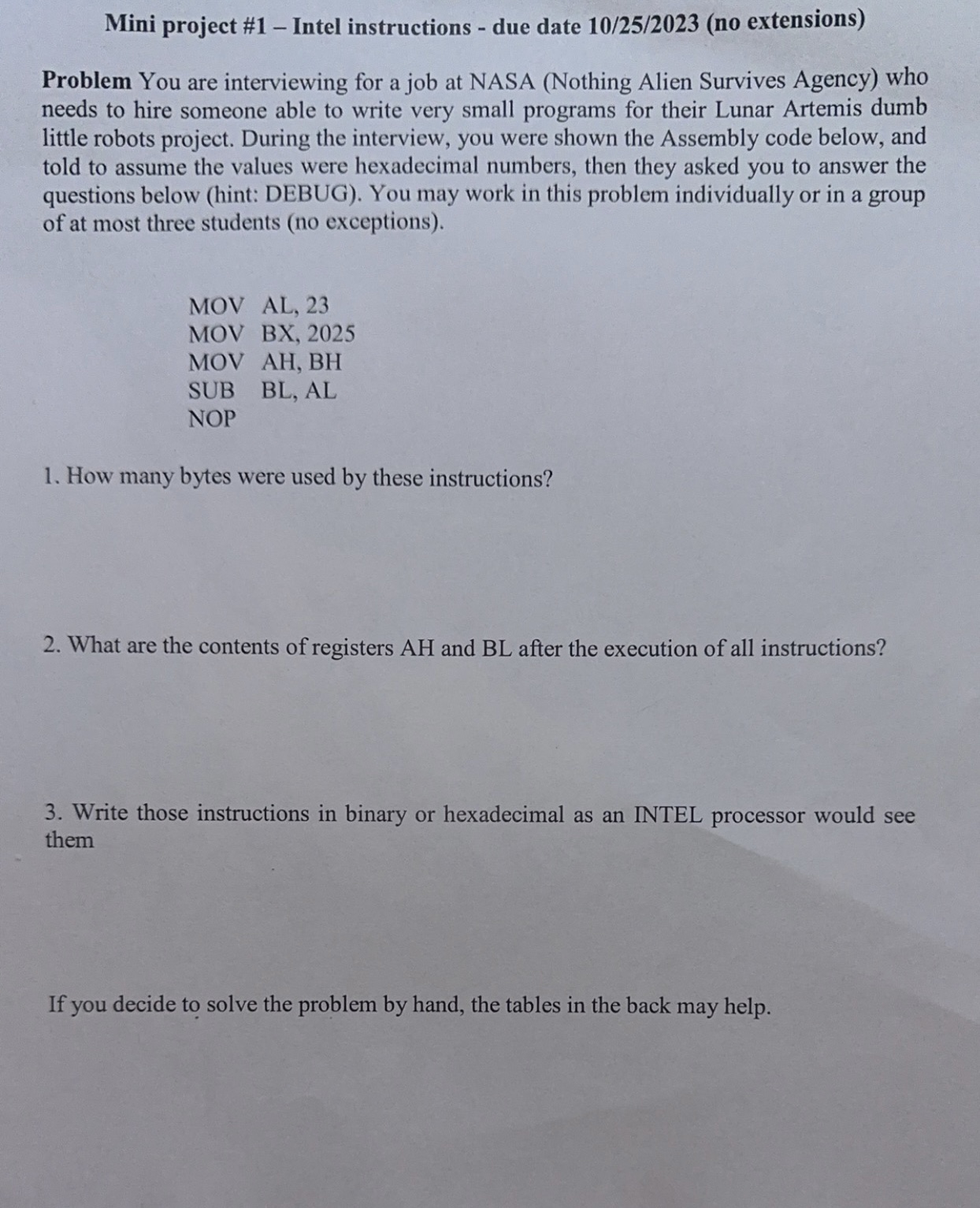 Solved Mini project #1 - Intel instructions - due date | Chegg.com