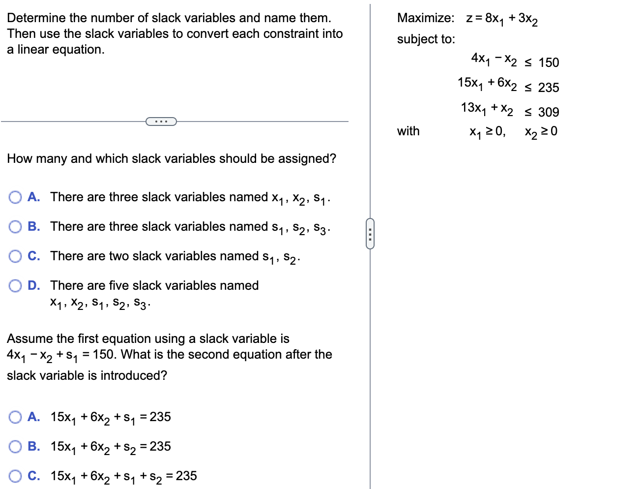 Solved How many and which slack variables should be | Chegg.com