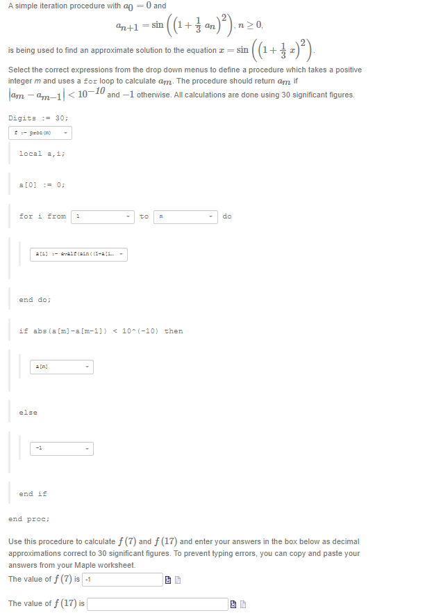 A simple iteration procedure with a0=0 and | Chegg.com