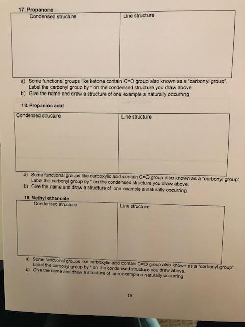 Solved 17. Propanone Condensed structure Line structure a) | Chegg.com