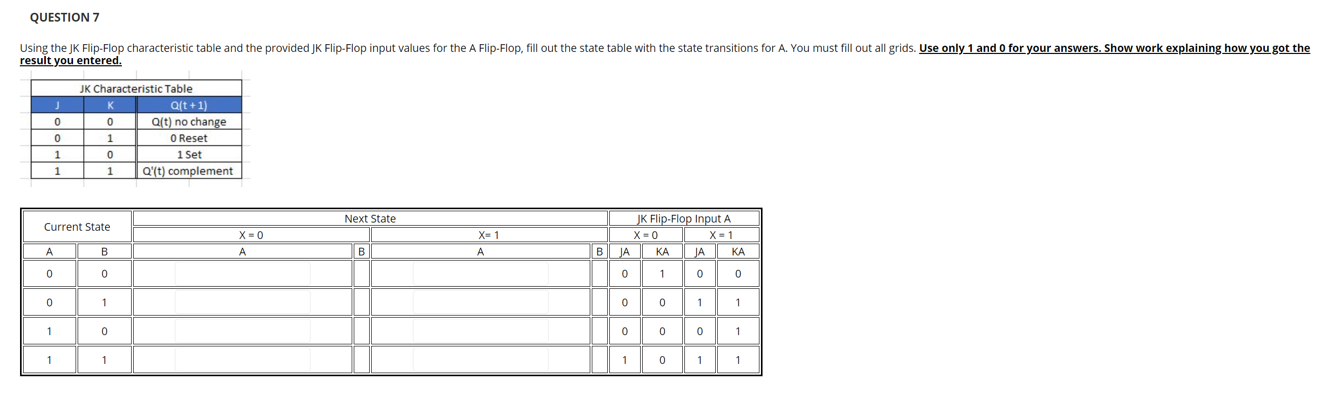 Solved QUESTION 7 Using the JK Flip-Flop characteristic | Chegg.com
