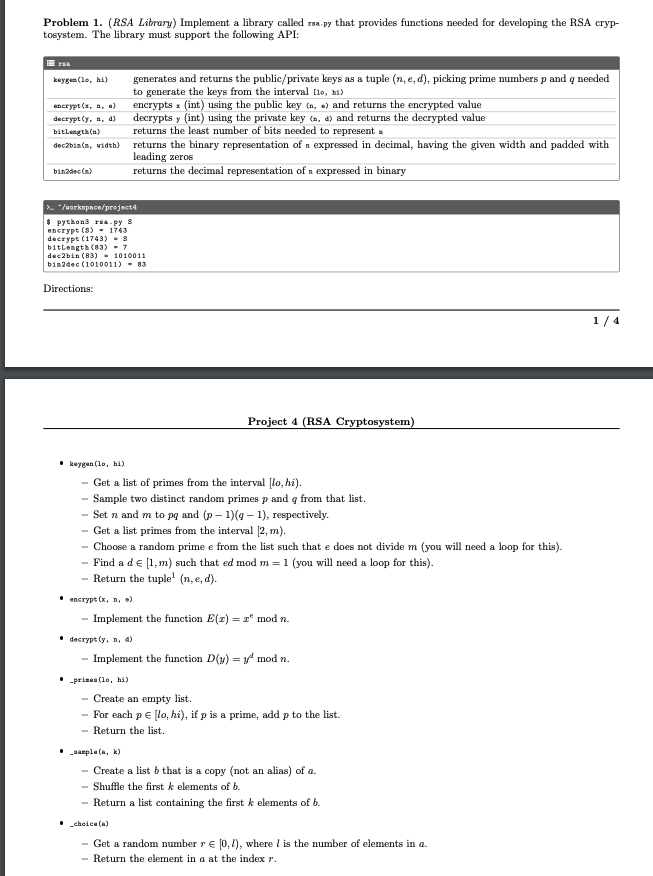 Solved Problem 1. (RSA Library) Implement a library called | Chegg.com
