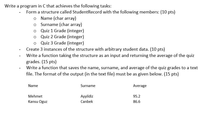 Solved Irite a program in C that achieves the following | Chegg.com