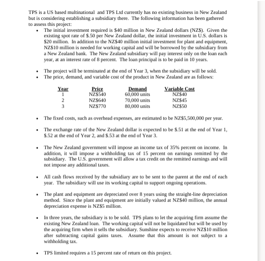 Solved TPS is a US based multinational and TPS Ltd currently | Chegg.com