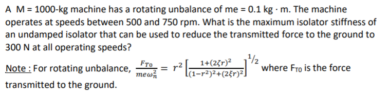 Solved A M = 1000-kg machine has a rotating unbalance of me | Chegg.com