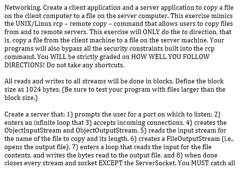 Networking. Create a client application and a server | Chegg.com