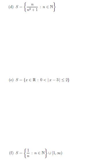 Solved For each of the following sets, determine the | Chegg.com