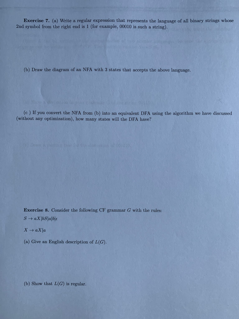 Solved Exercise 7. (a) Write a regular expression that | Chegg.com