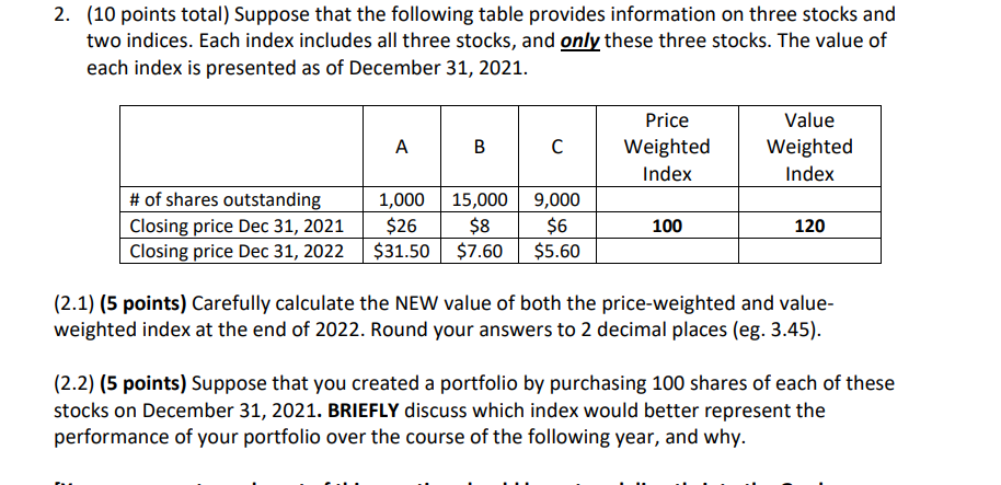 Solved 2. (10 points total) Suppose that the following table | Chegg.com