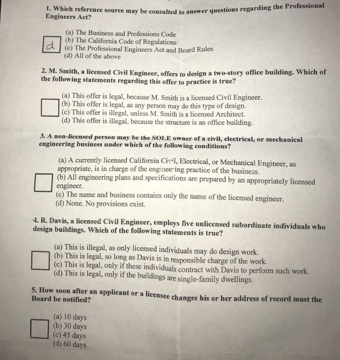 Solved 1. Which reference source Engineers Act? may be | Chegg.com