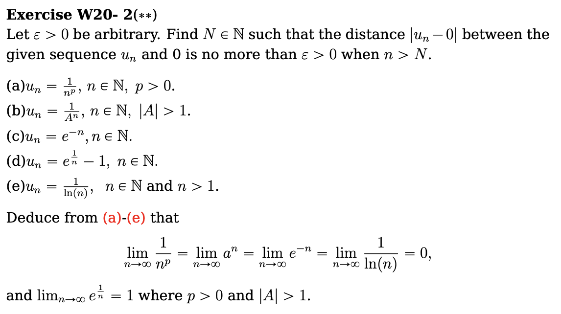 Solved Exercise W20- 2(**) Let ε>0 be arbitrary. Find N∈N | Chegg.com