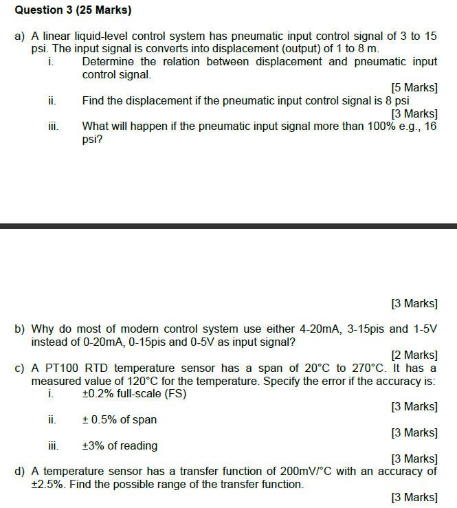 Solved Question 3 (25 Marks) a) A linear liquid-level | Chegg.com