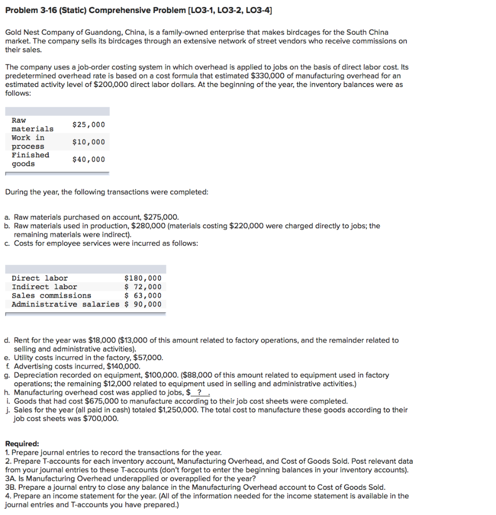 Solved Problem 3-16 (Static) Comprehensive Problem (LO3-1, | Chegg.com