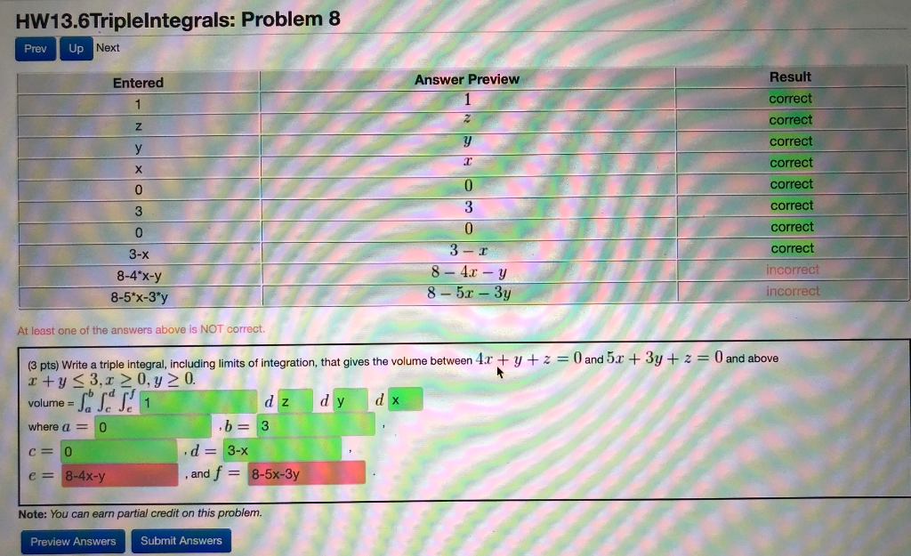 Solved HW13.6Triplelntegrals: Problem 7 Up Never Prev - SO) | Chegg.com