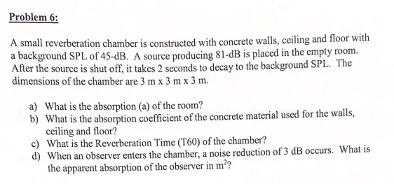 Solved A small reverberation chamber is constructed with | Chegg.com