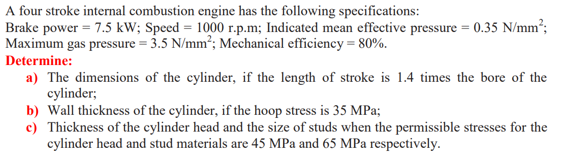 Solved Brake power A four stroke internal combustion engine | Chegg.com