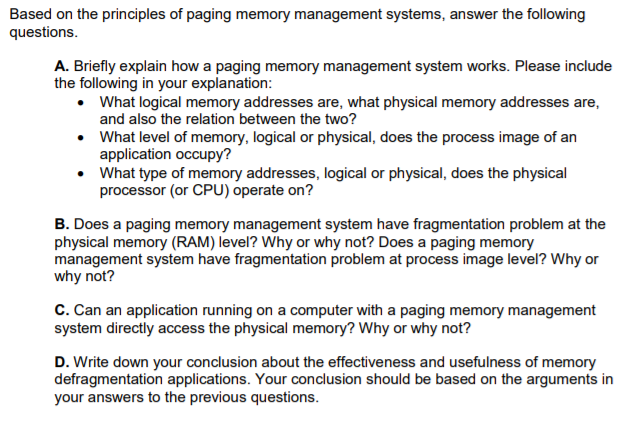 Solved Based on the principles of paging memory management | Chegg.com