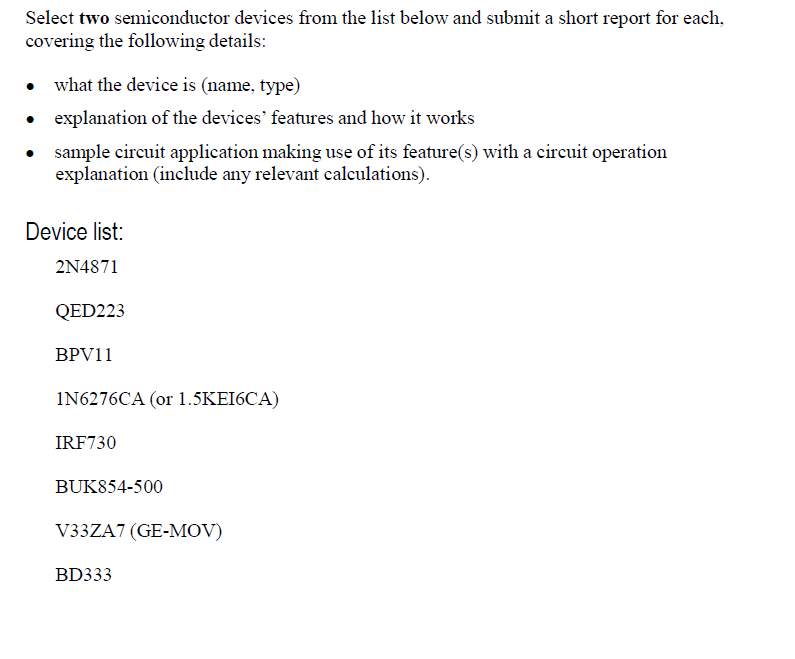 Solved Select two semiconductor devices from the list below | Chegg.com