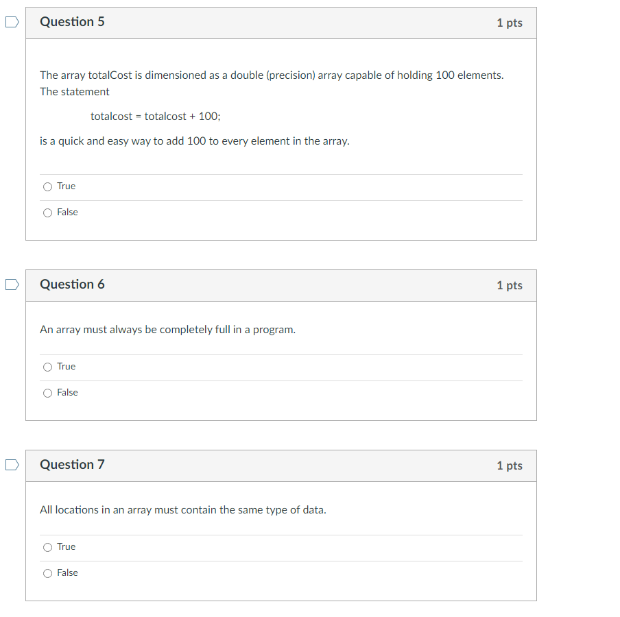 Solved Question 4 1 pts The array totalCost is dimensioned | Chegg.com