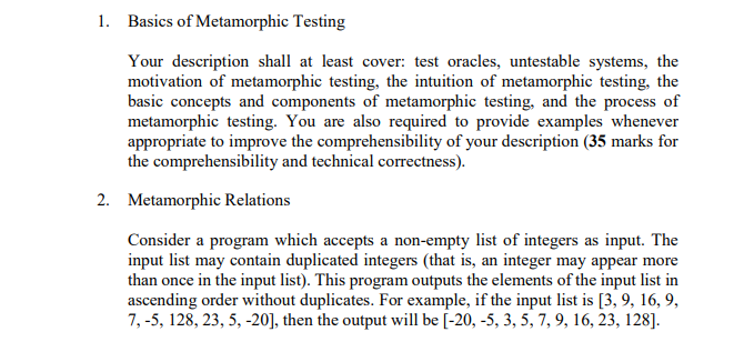 1. Basics of Metamorphic Testing Your description | Chegg.com