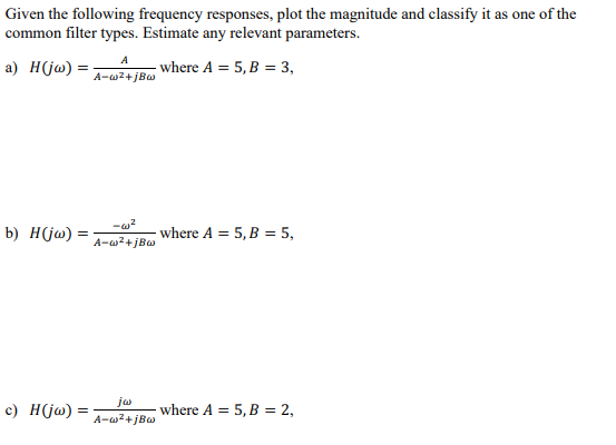 Solved Given the following frequency responses, plot the | Chegg.com